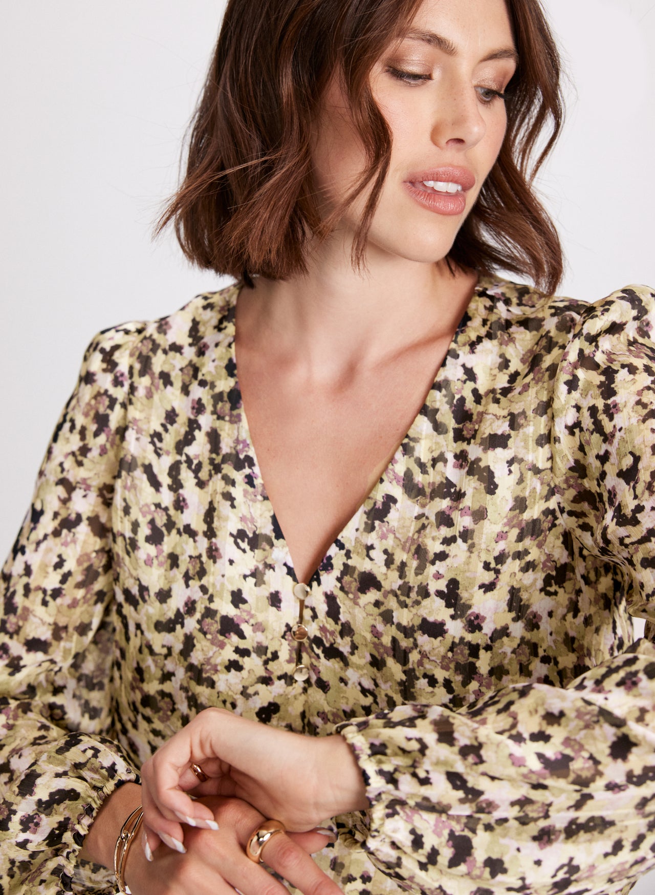 Abstract Print Smocked Waist Blouse