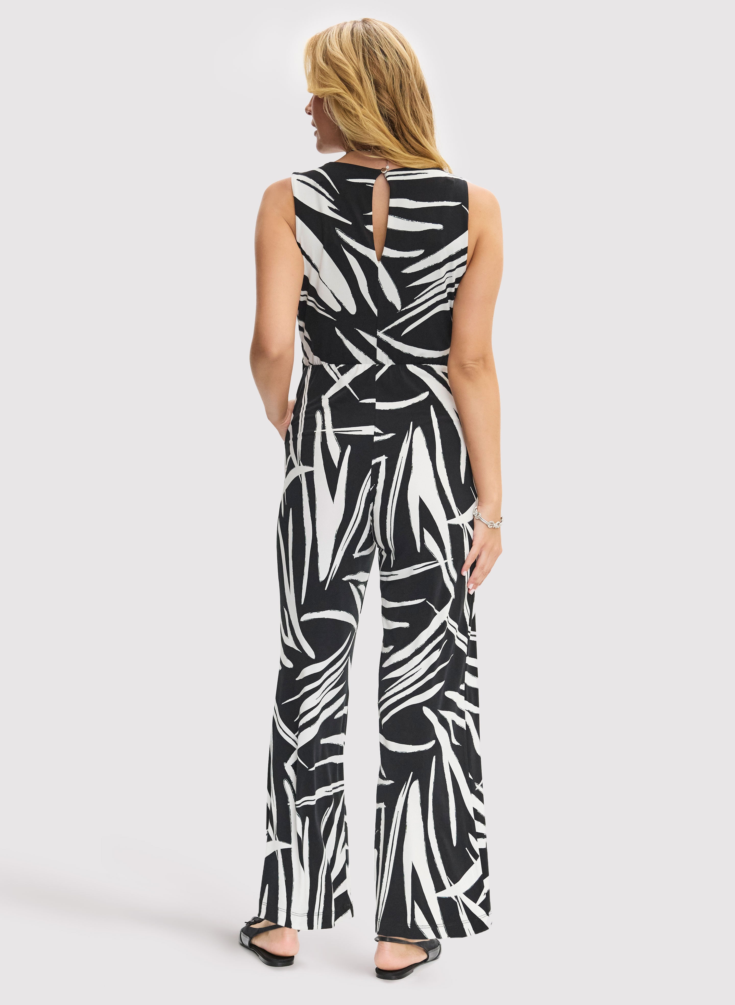 Geometric Print Cross-Neck Jumpsuit
