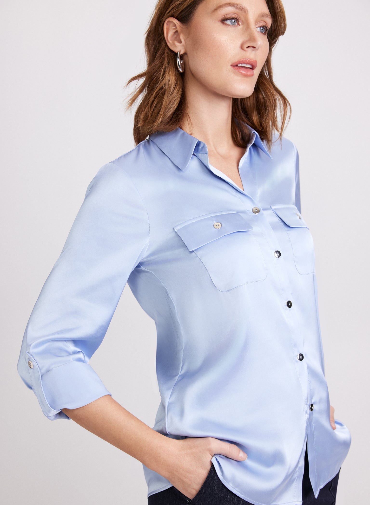 Satin Button Down Blouse