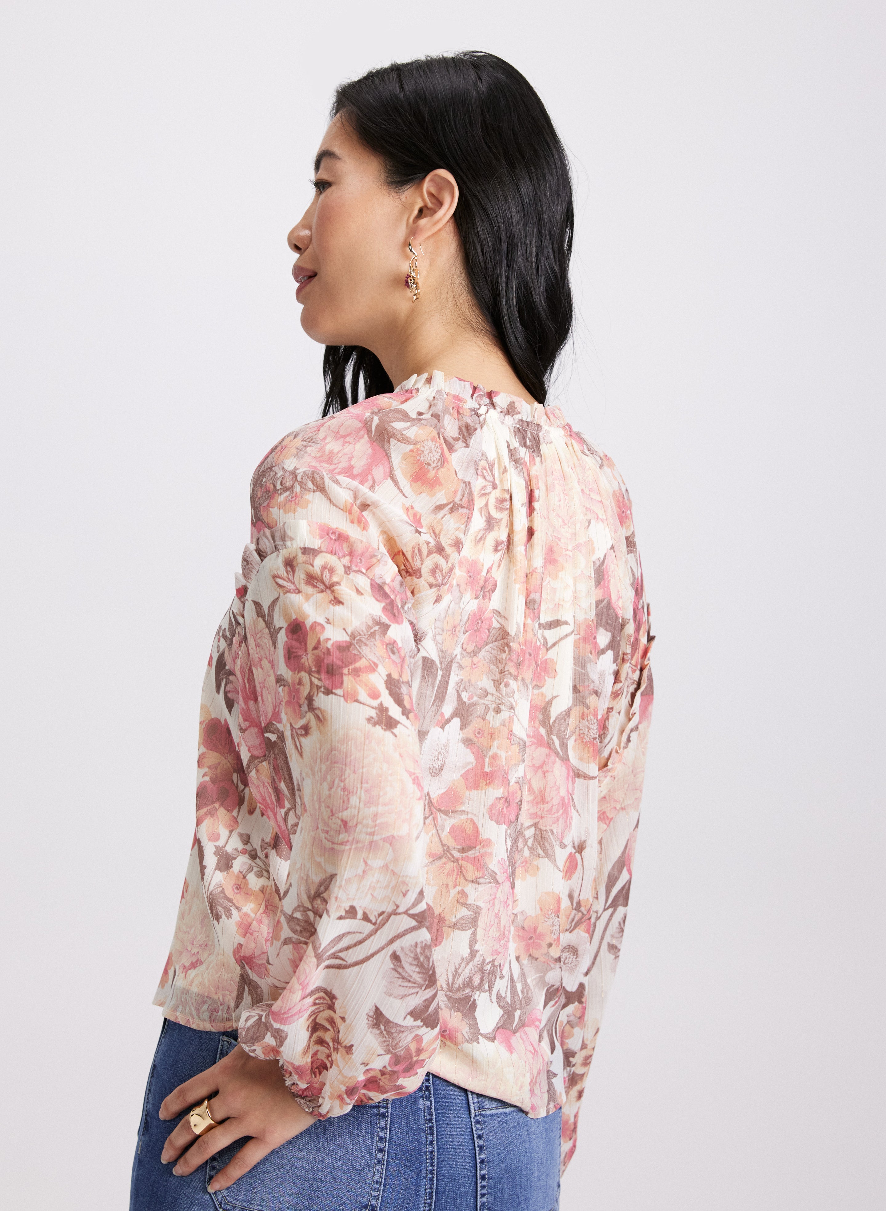 Floral Frilled Neck Blouse