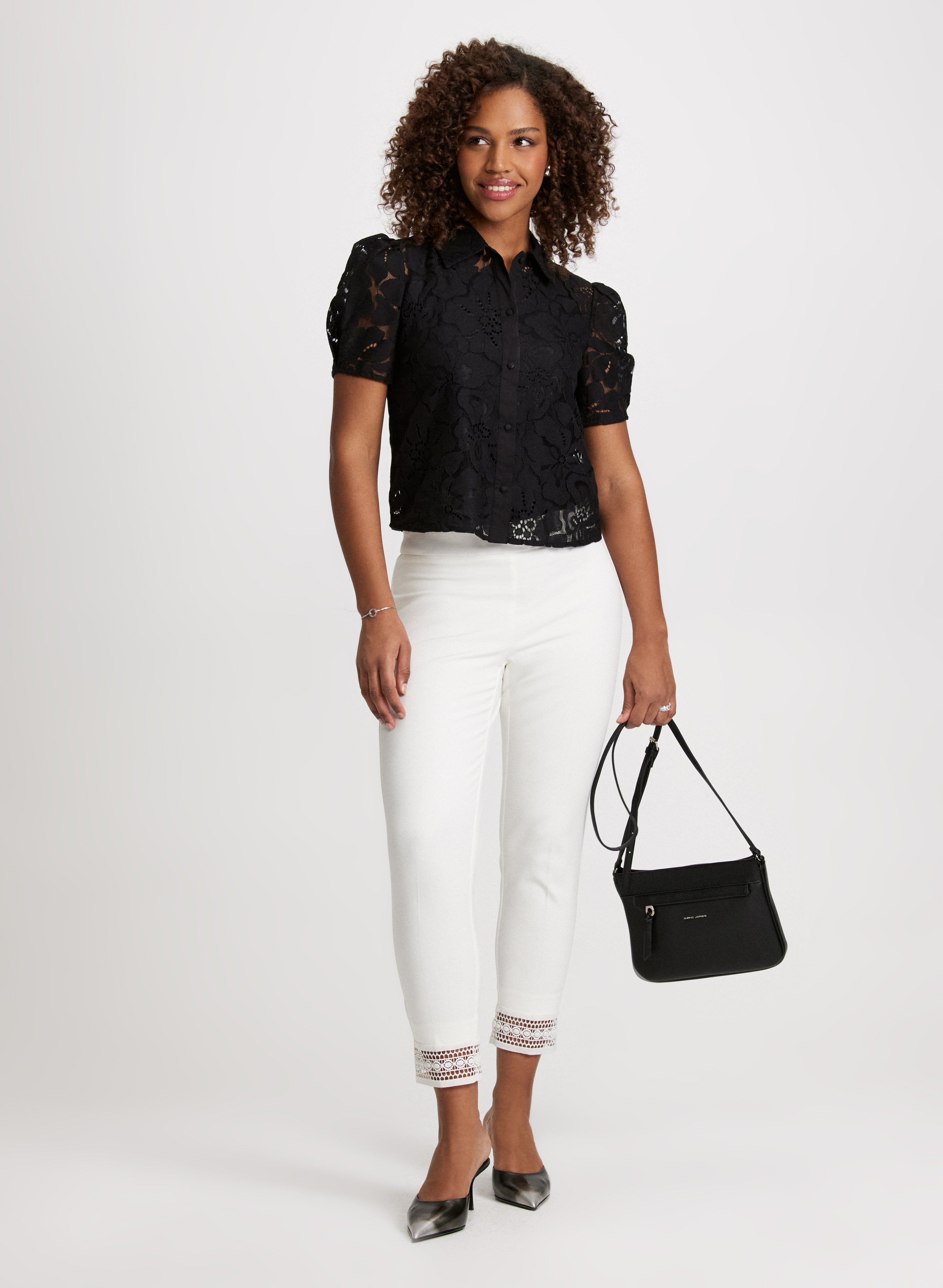 Lace Hem Pull-On Ankle Pants