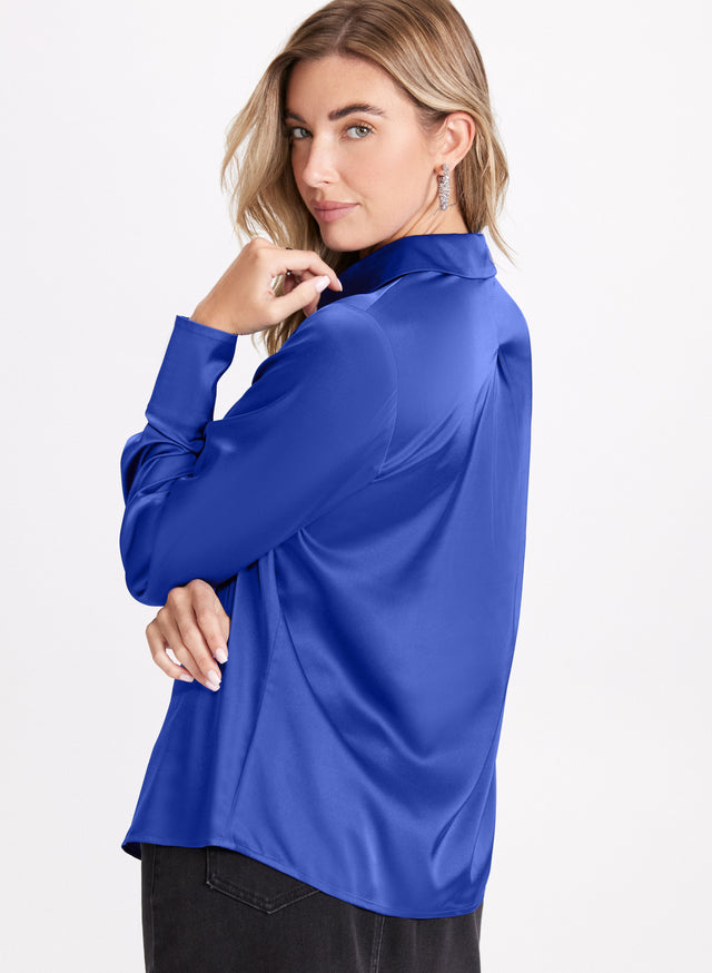Satin Rhinestone Button Blouse