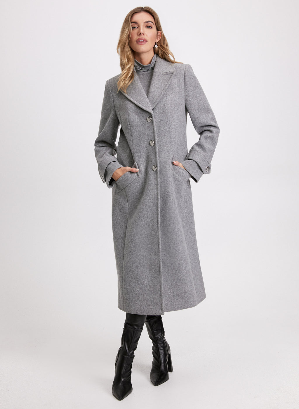 Embossed Button Wool-Blend Coat
