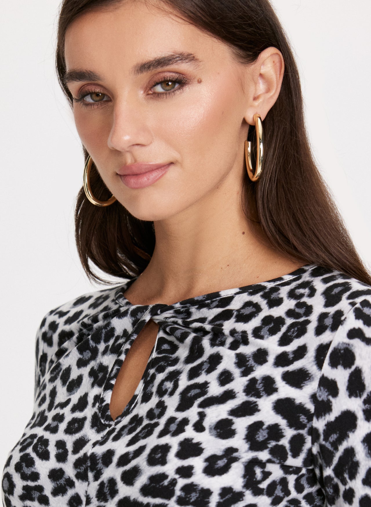 Animal Print Keyhole Detail Blouse