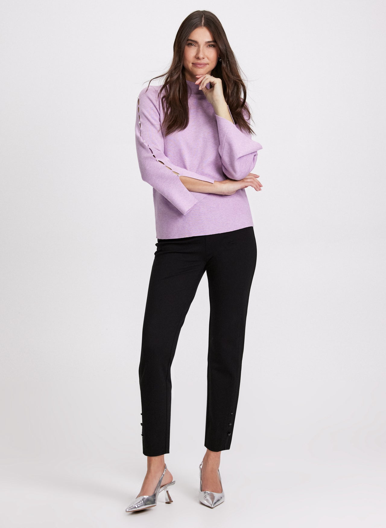 Sofia Studded Hem Slim-Leg Pants - Short