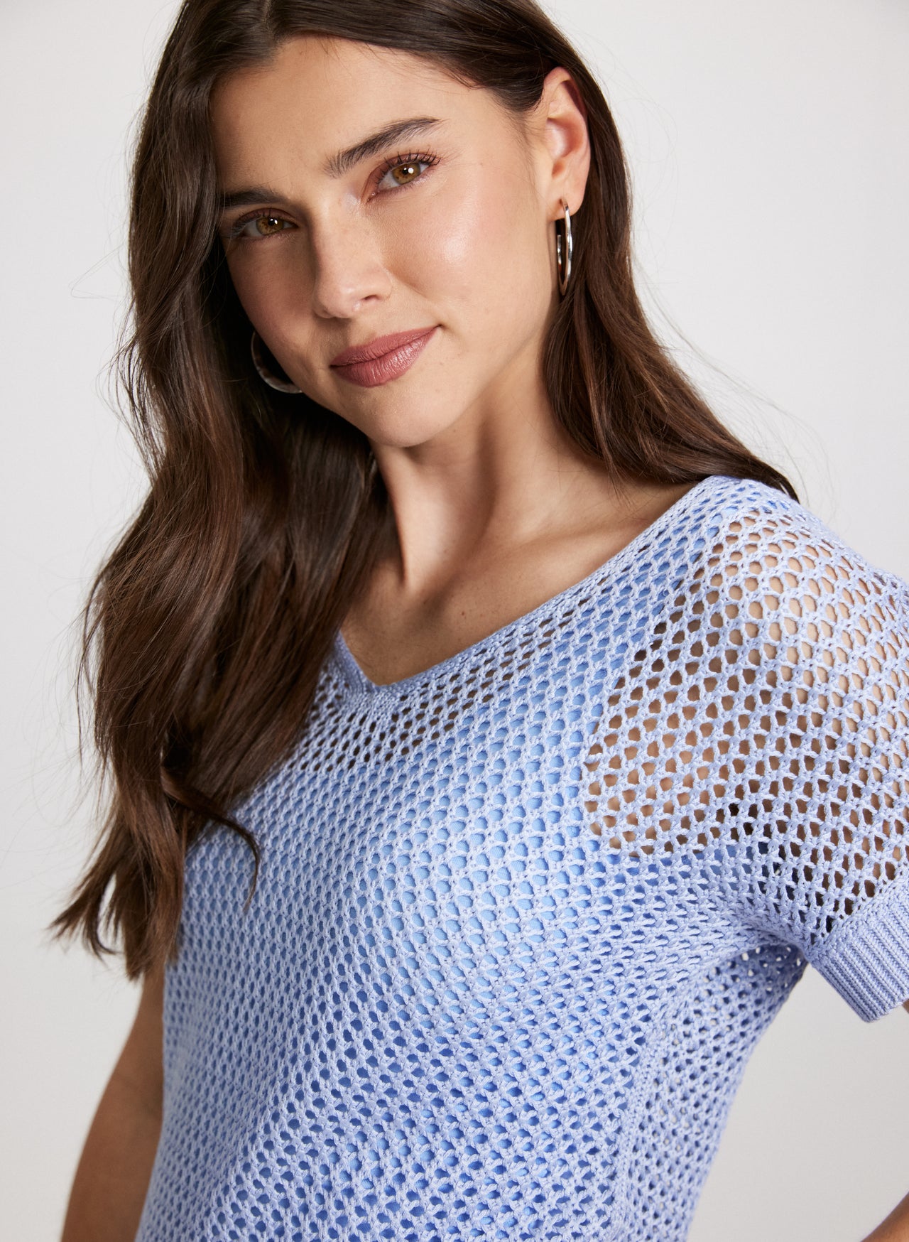 Openwork Knit Short Sleeve Sweater