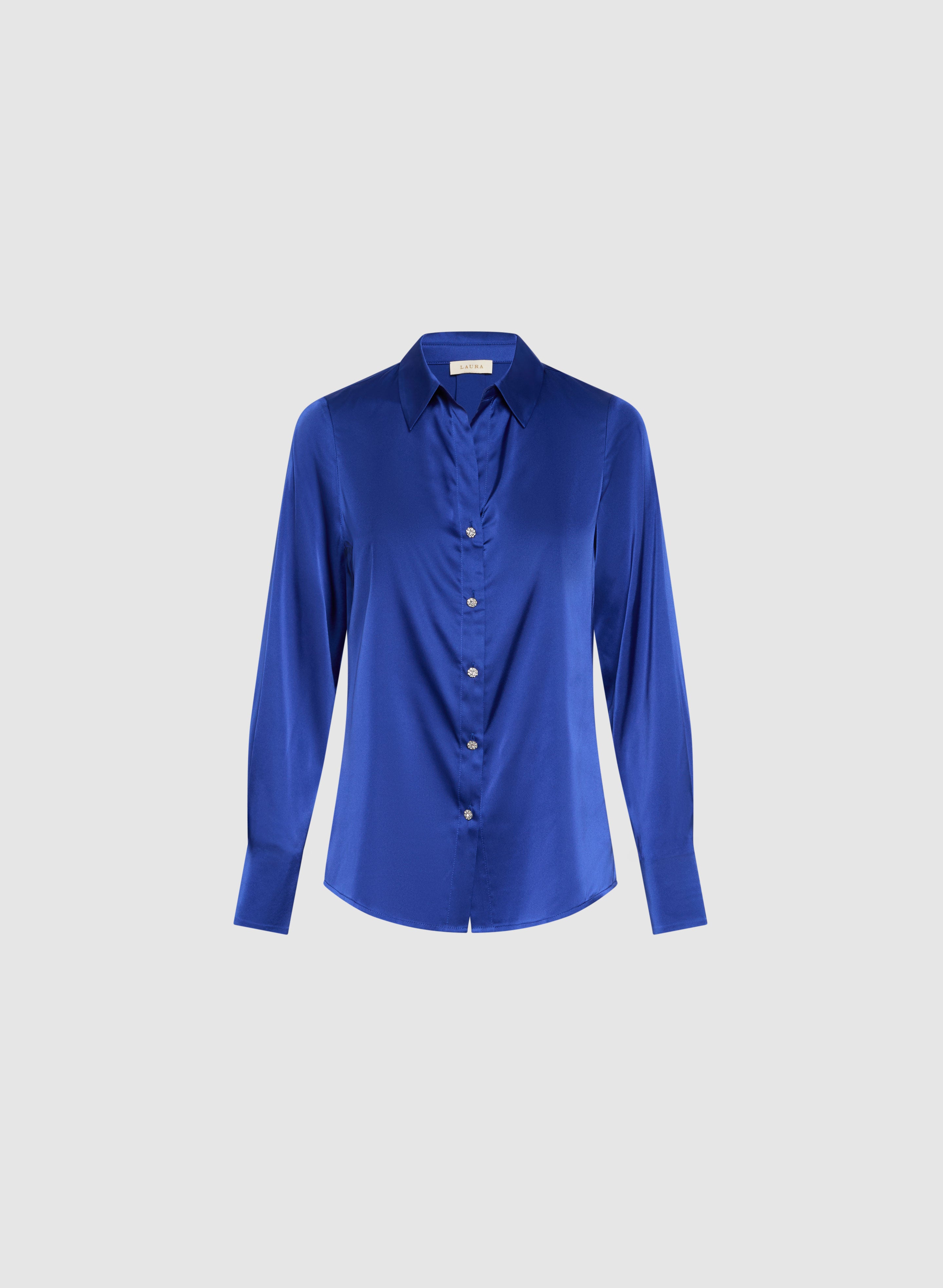 Satin Rhinestone Button Blouse