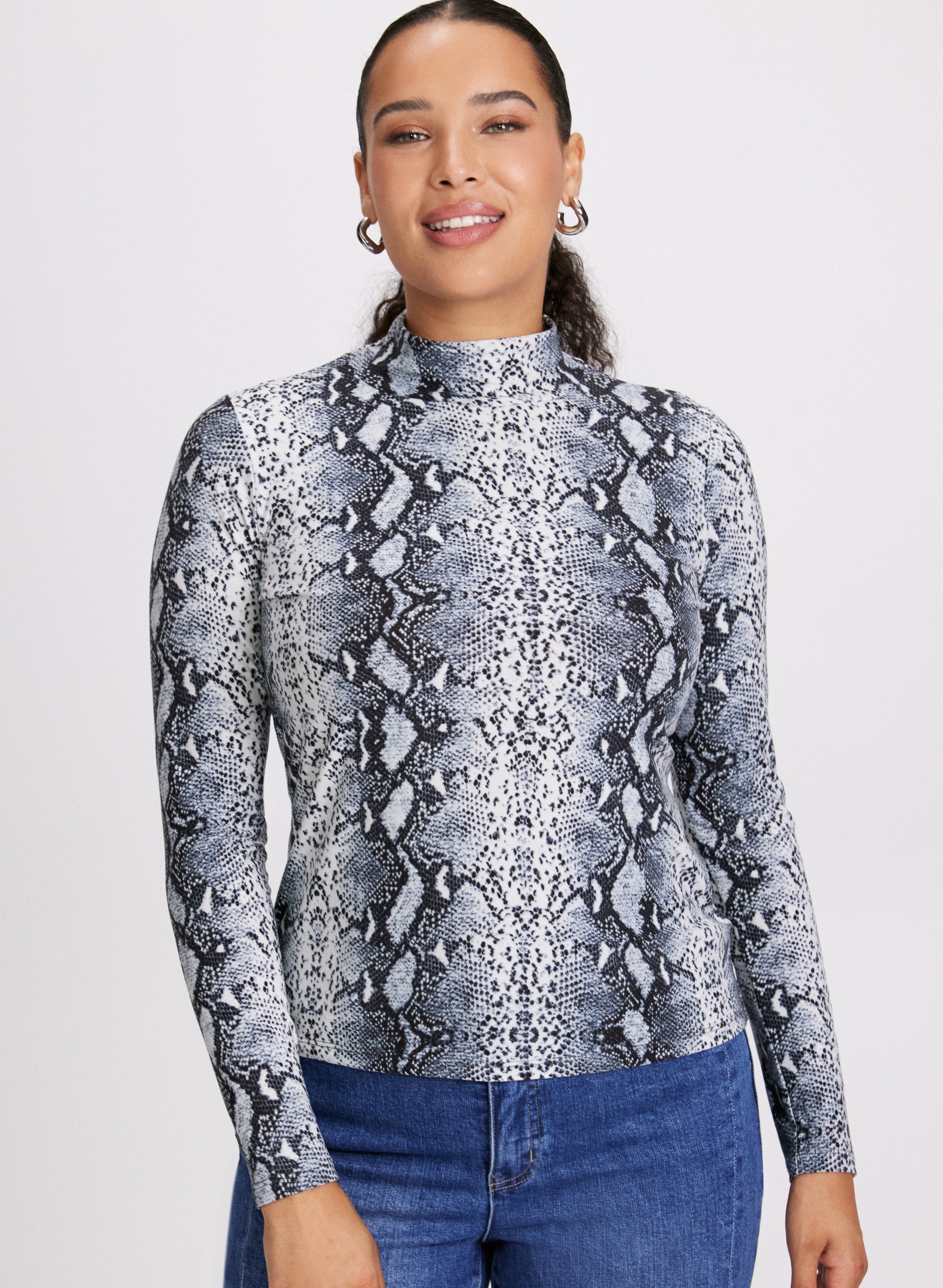 Snake Print Turtleneck Top