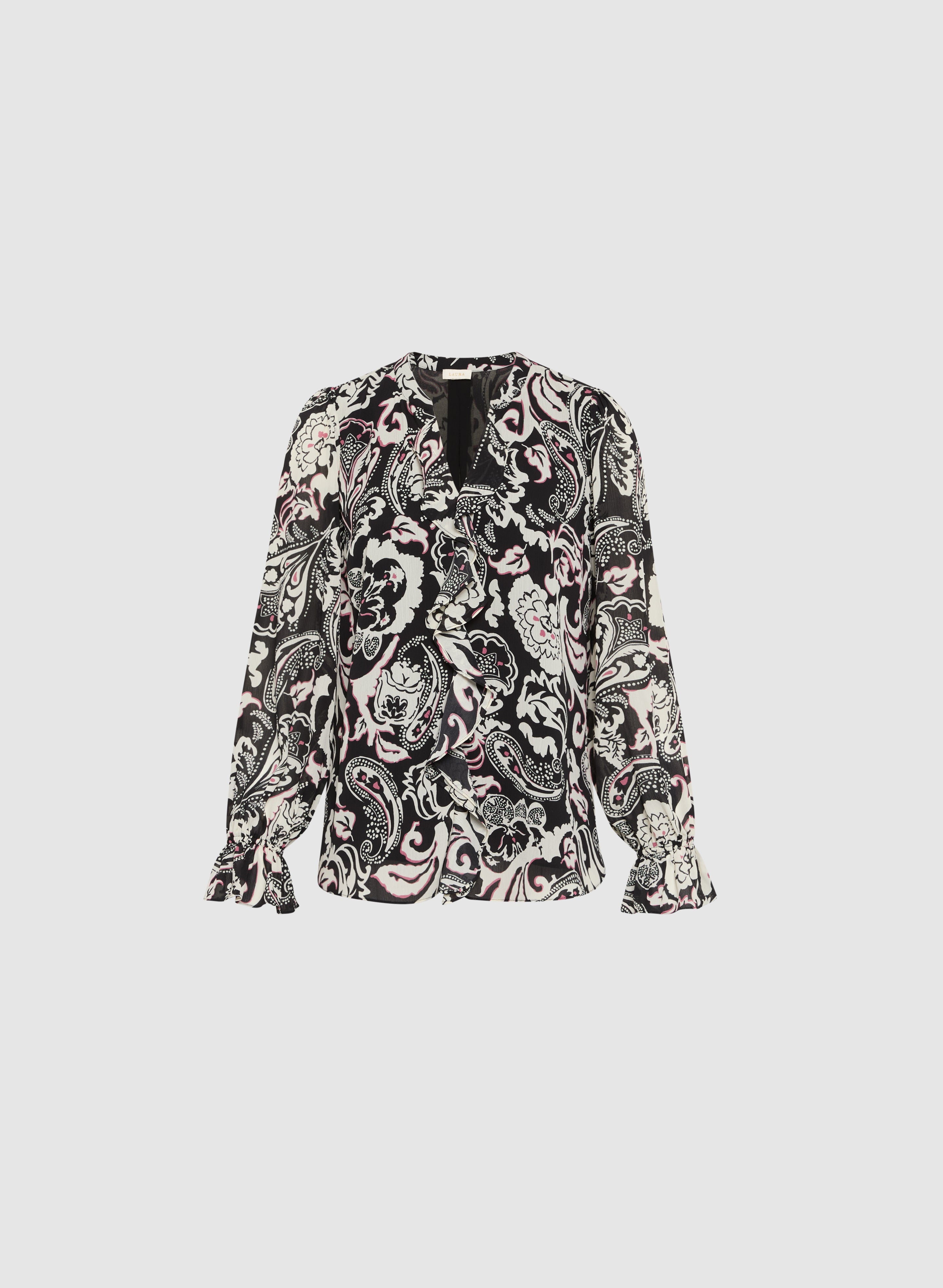 Paisley Print Ruffle Front Blouse