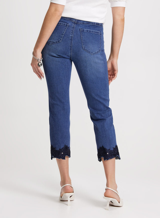 Embroidered Hem Straight Leg Jeans