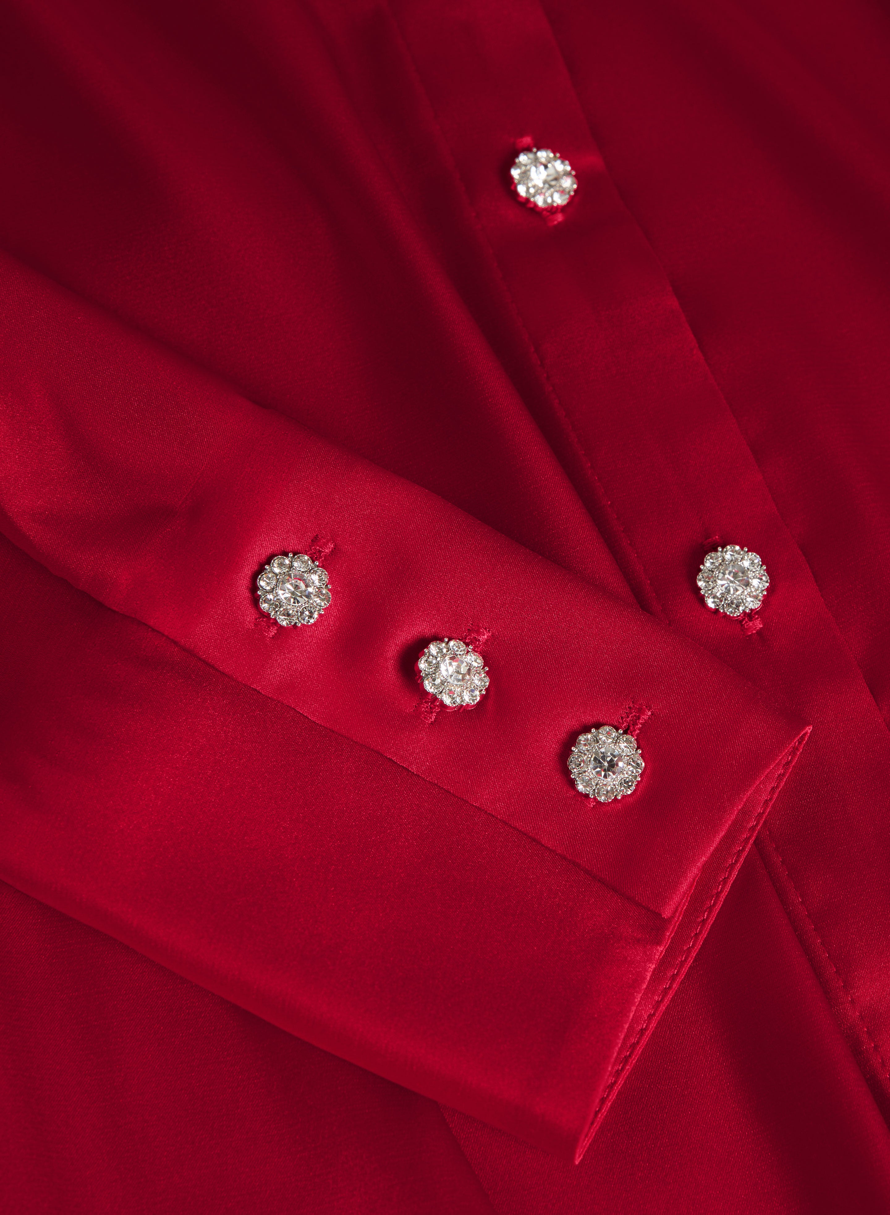 Satin Rhinestone Button Blouse