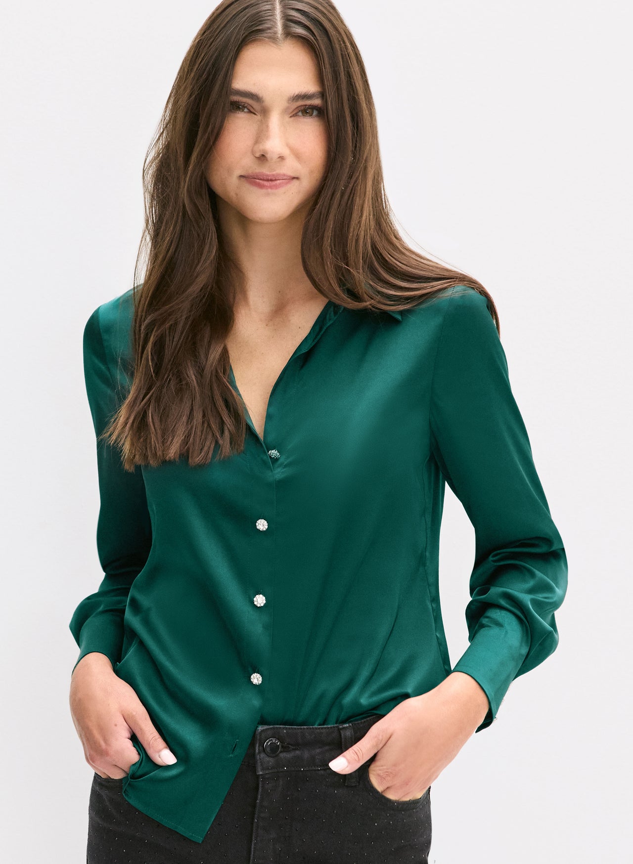 Satin Button-Down Blouse