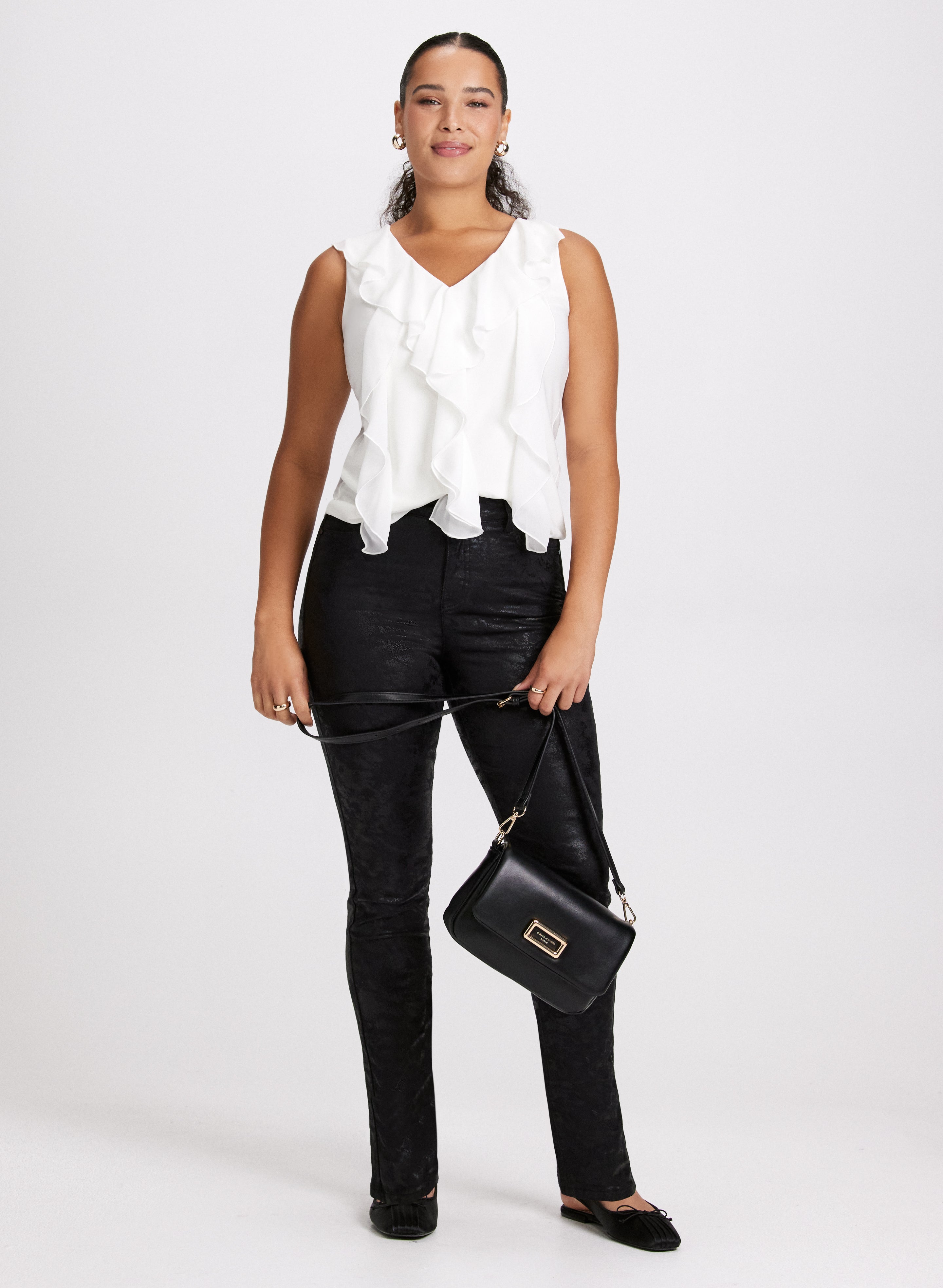 Sleeveless Ruffle Front Top