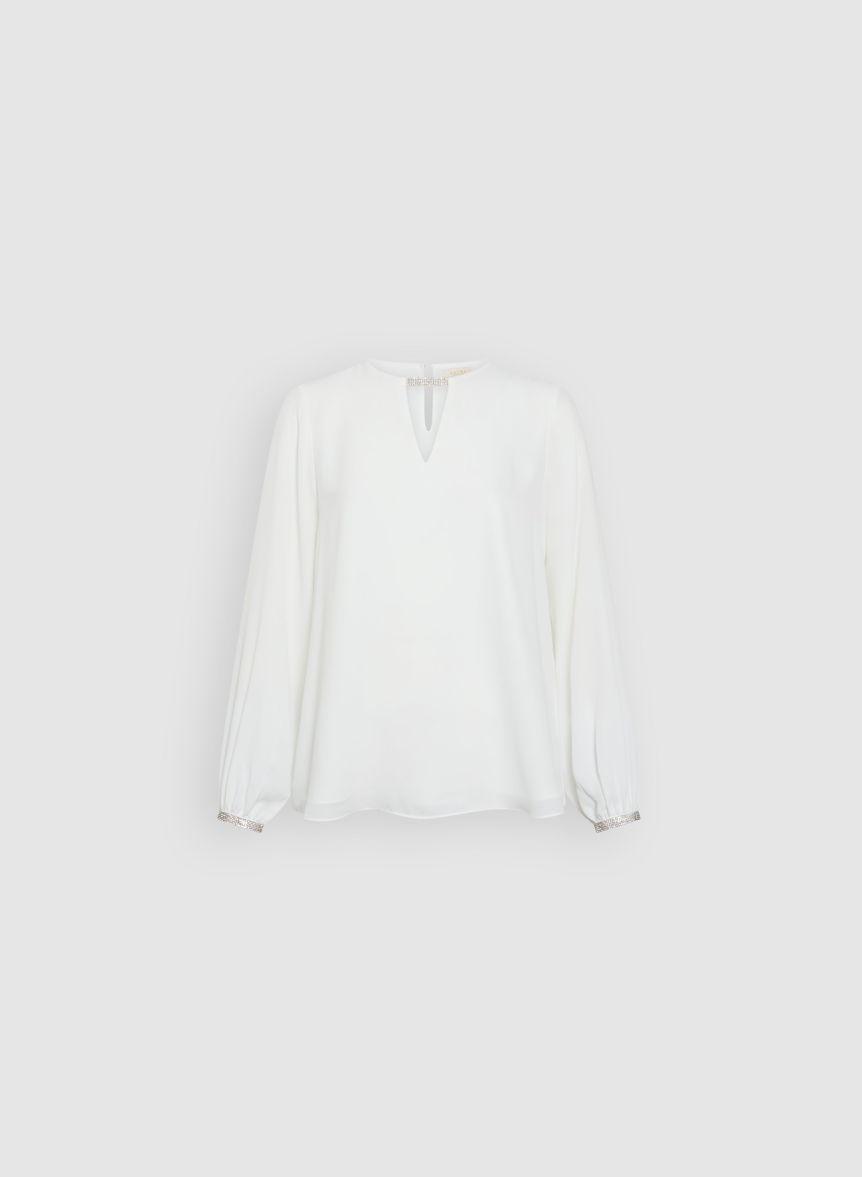 Rhinestone Embellished Keyhole Blouse