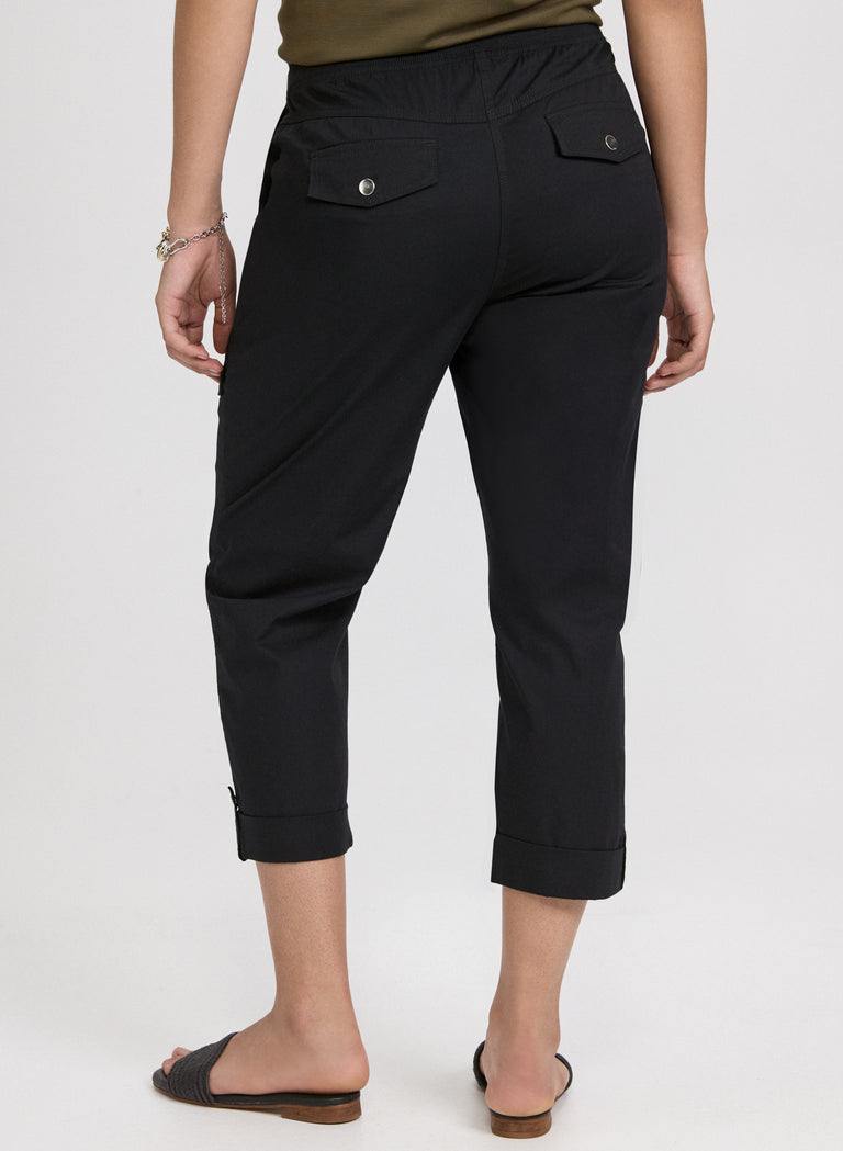Cotton Drawstring Waist Cargo Capris