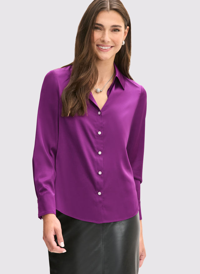 Satin Button-Down Blouse