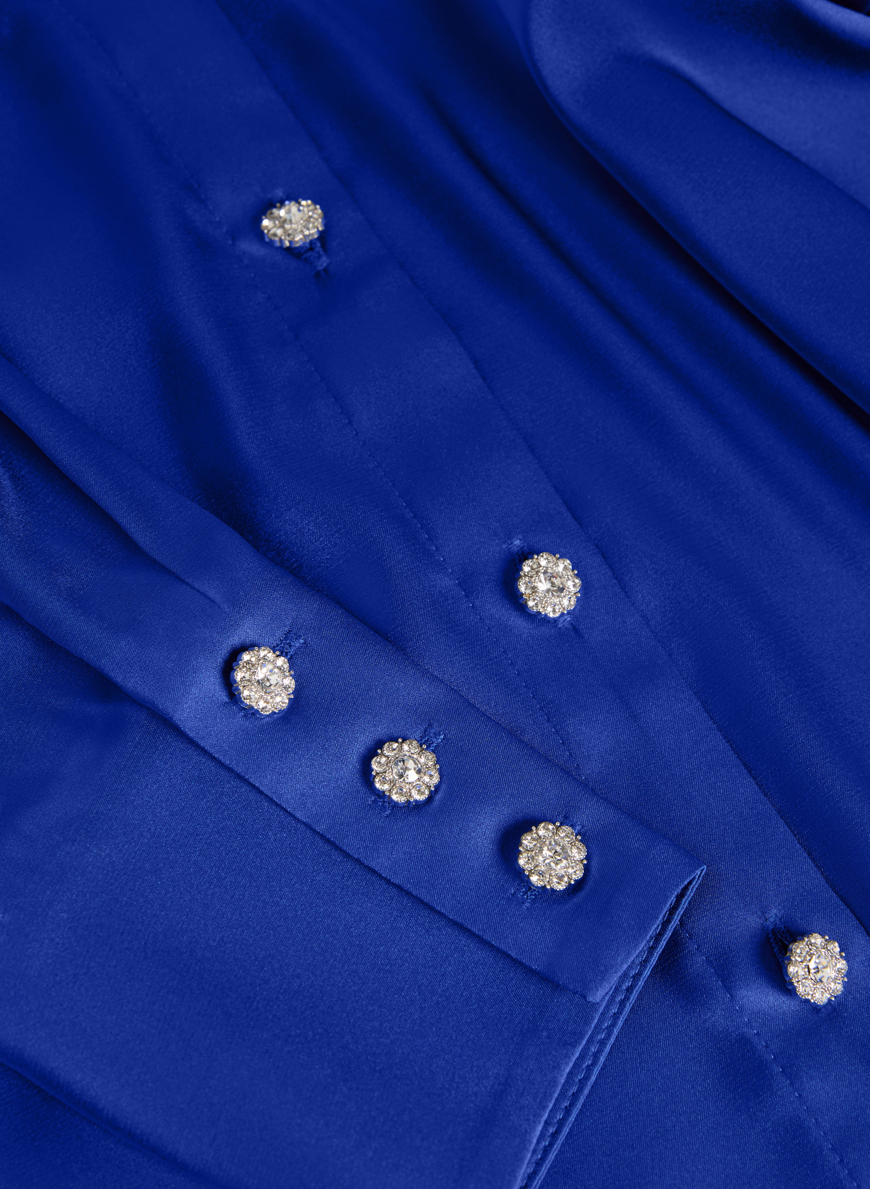 Satin Rhinestone Button Blouse