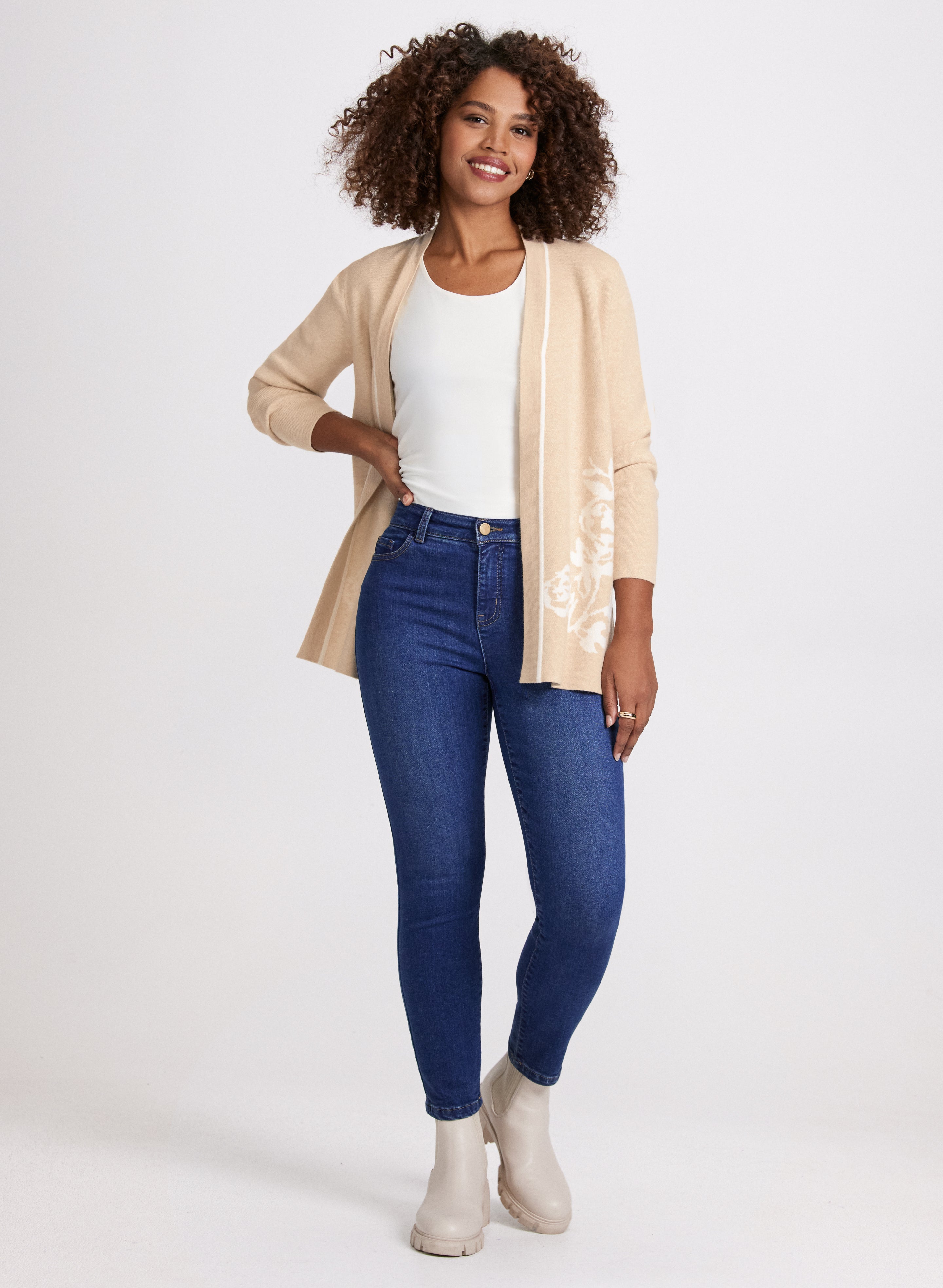 Floral Pattern Open Front Cardigan