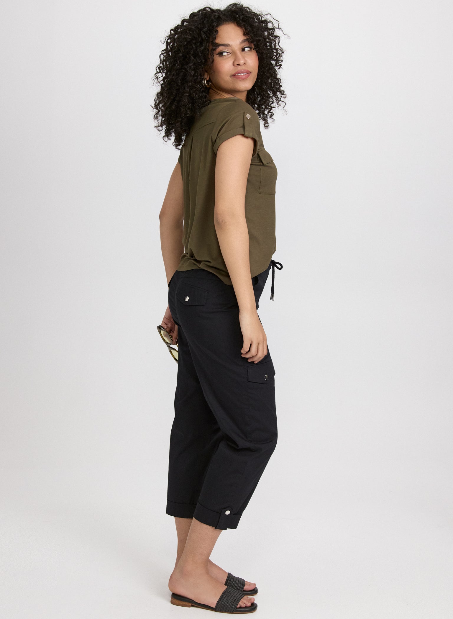 Cotton Drawstring Waist Cargo Capris