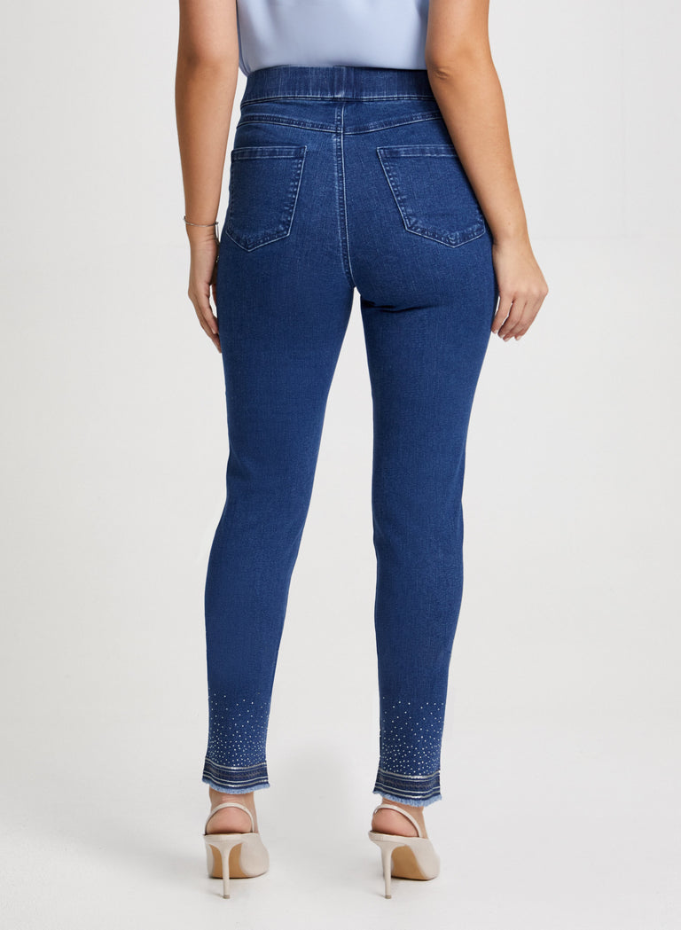 Sequin Hem Slim Leg Jeans